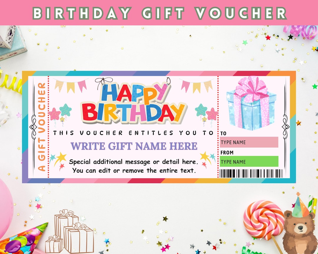 Editable Birthday Gift Voucher, Birthday Gift Ticket, Birthday Gift ...