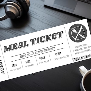 Editable Food Event Ticket, Food Ticket Template, Meal Ticket Template ...