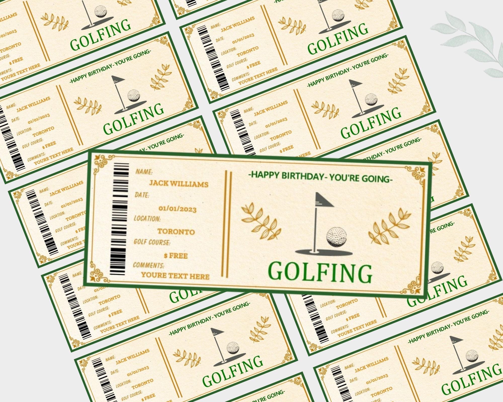 Editable Golf Ticket Template, Golf Gifts for Men, Ticket Invitation ...
