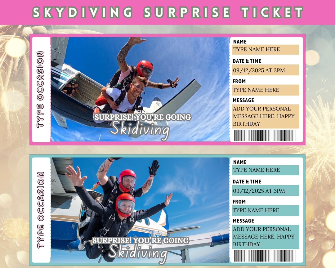 Editable Skydiving Surprise Ticket Template, Gift Ticket, Skydiving ...
