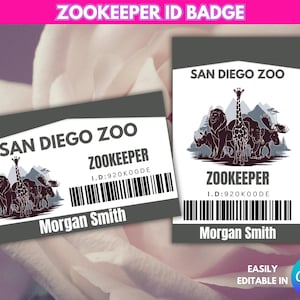 Editable Zookeeper ID Badge Template: Zoo Pretend Play (digital ...