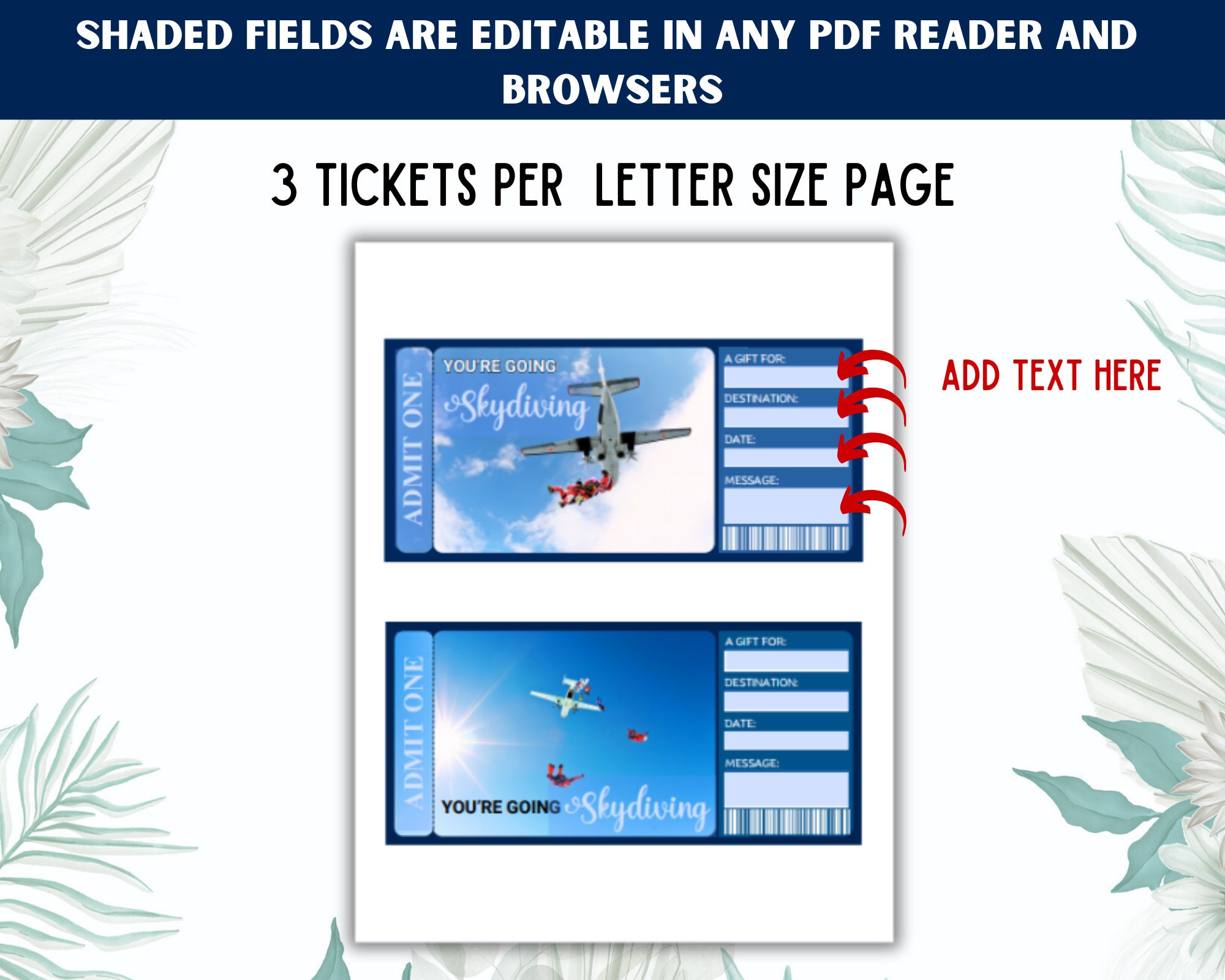 Editable Skydiving Surprise Ticket Template, Gift Ticket, Skydiving ...