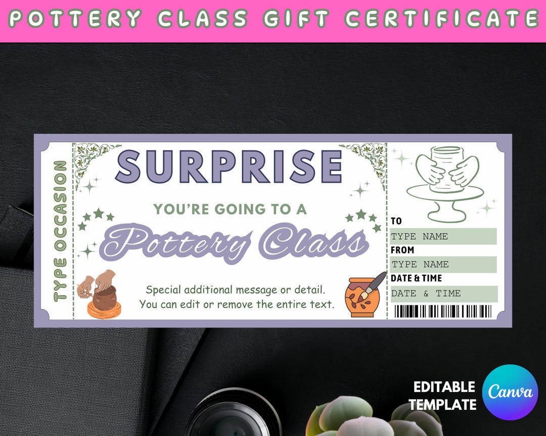 Pottery Class Gift Certificate, Pottery Class Voucher, Pottery Class ...