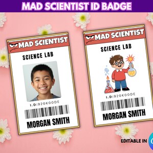 Editable Mad Scientist ID Badge Template, Printable Science Name Tag ...