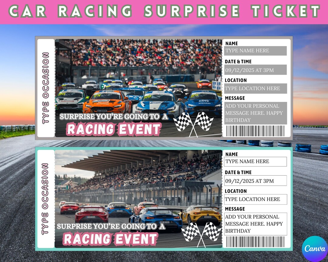 Car Racing Surprise Ticket, Surprise Gift Ticket, Car Racing Event ...