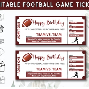 Football Game Ticket Template, Birthday Surprise Football Game Ticket ...