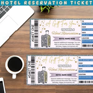 Printable Hotel Reservation Ticket, Surprise Hotel Reservation Ticket, Ticket Template, Gift ...