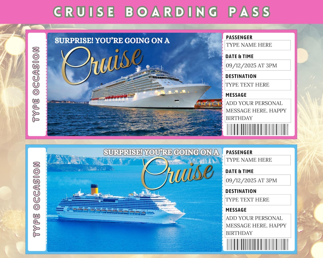 Editable Cruise Ticket Template: Surprise Boarding Pass (canva, Digital ...