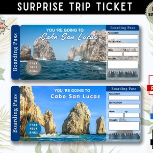 Printable Cabo San Lucas Surprise Trip Gift Ticket, Boarding Pass ...
