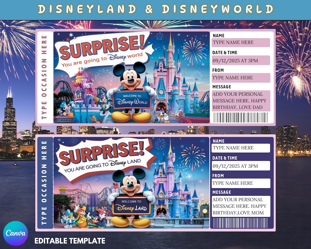 Surprise Disneyland/disneyworld Trip Ticket Reveal (digital Download ...