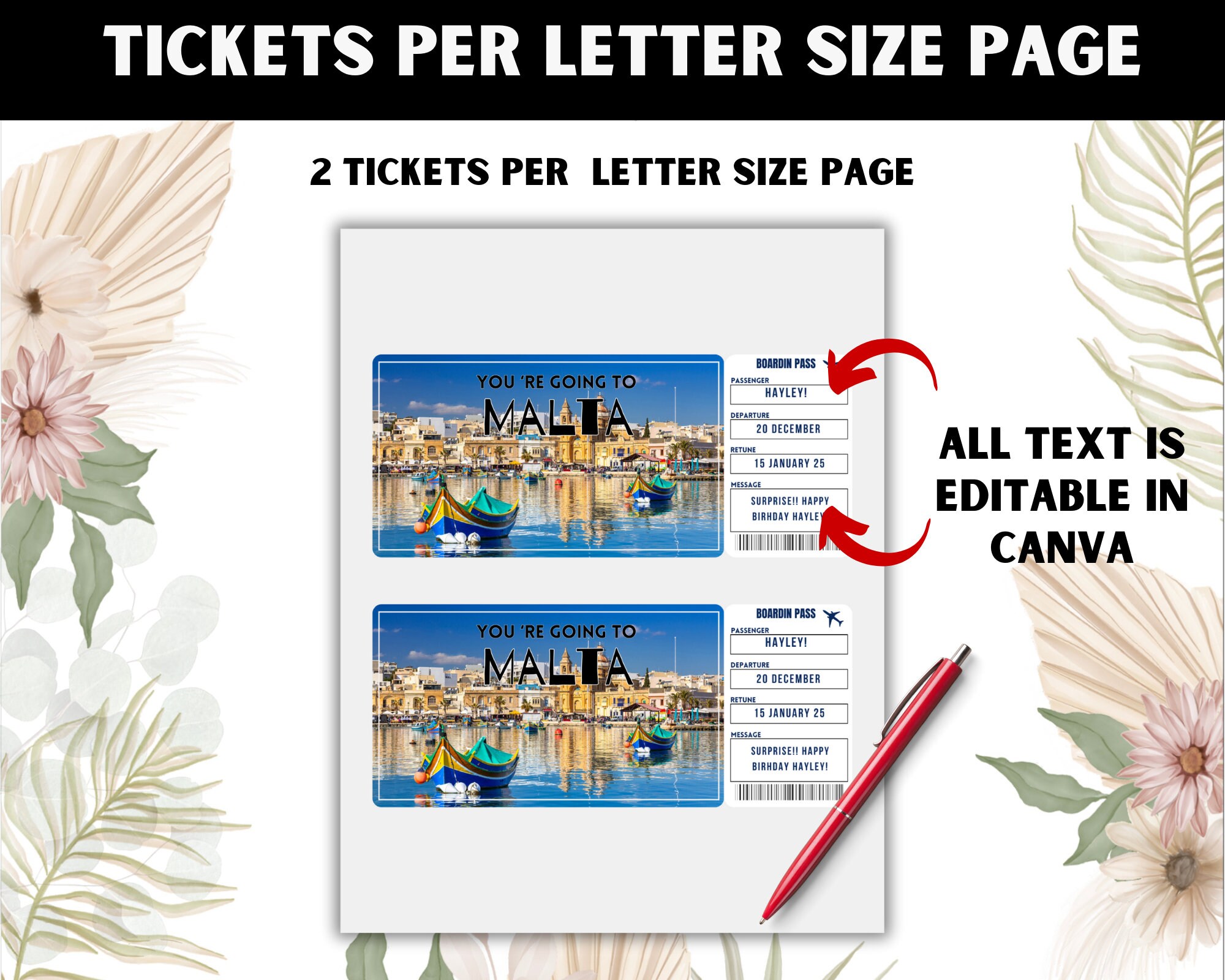 Printable Malta Trip Surprise Gift Ticket, You're Going to Malta, Gift ...