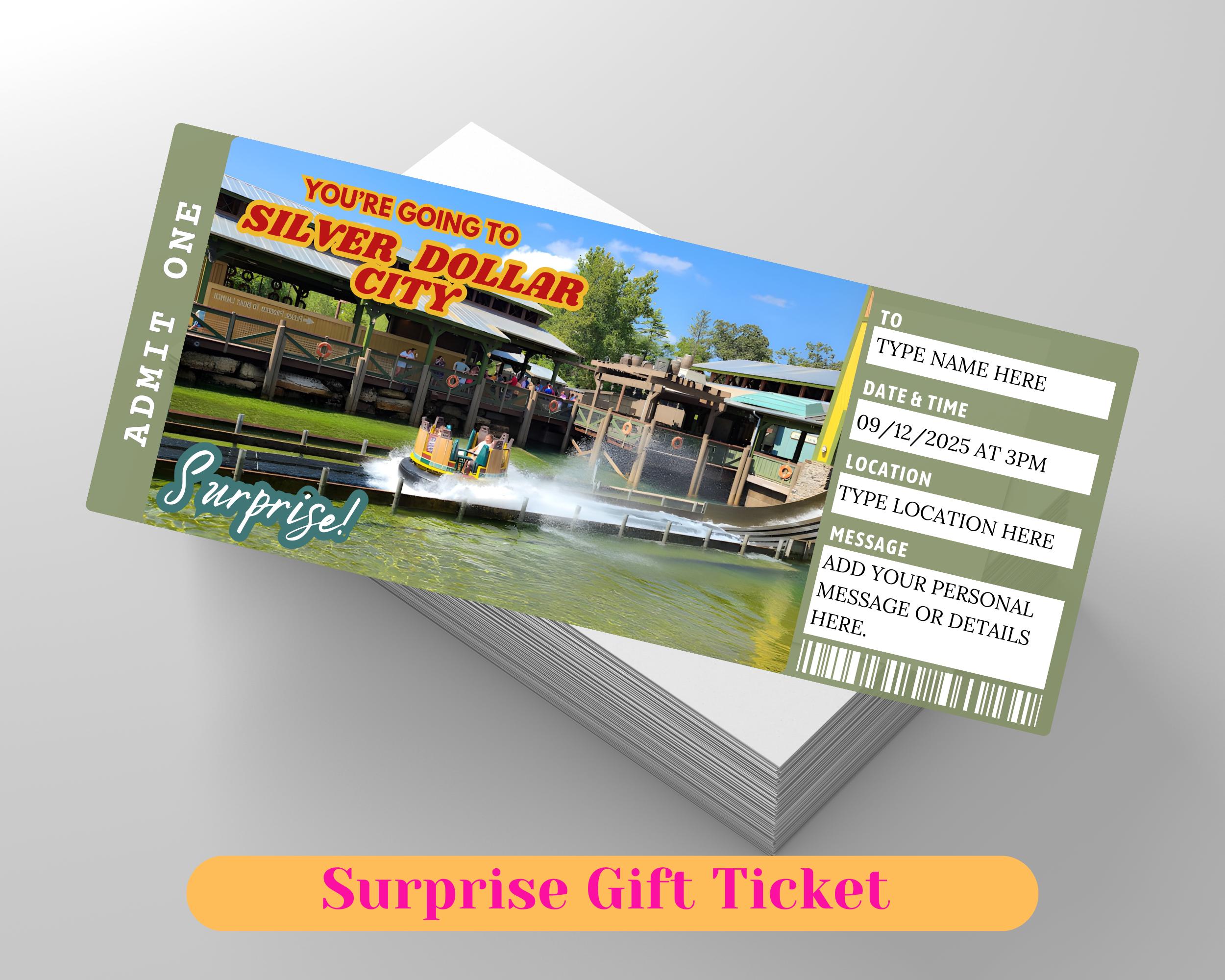 Editable Silver Dollar City Surprise Ticket Template, Printable Silver ...