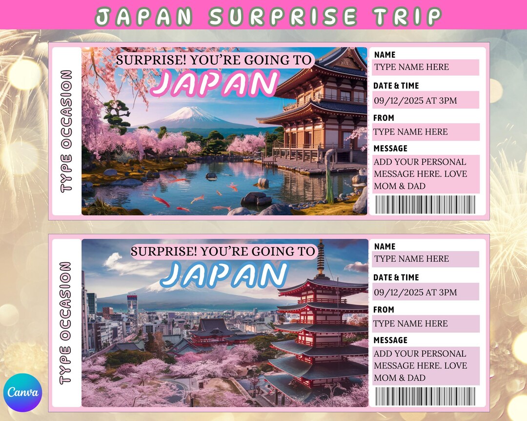 Japan Surprise Trip Gift Ticket, Japan Boarding Pass, Japan Travel Gift ...