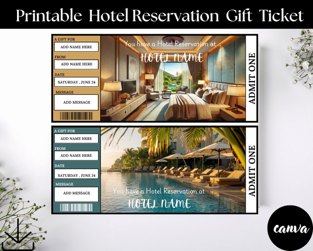 Hotel Reservations Surprise Reveal Ticket Template, Ticket Template ...