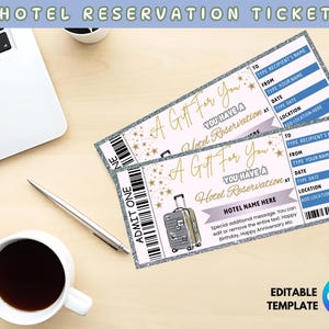 Printable Hotel Reservation Ticket, Surprise Hotel Reservation Ticket, Ticket Template, Gift ...