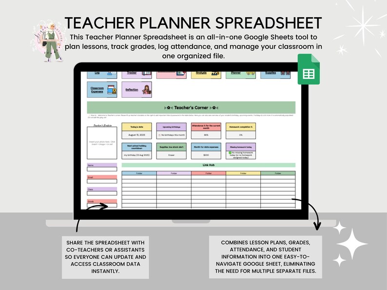 Teacher Planner Spreadsheet 2025-2026 | Google Sheets Academic Planner ...