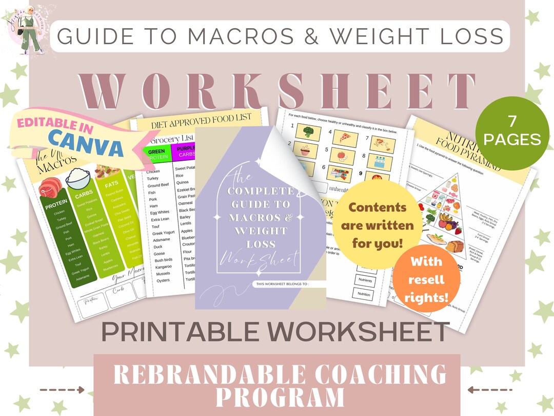 Printable Worksheet Guide to Macros & Weight Loss | Content for Life ...