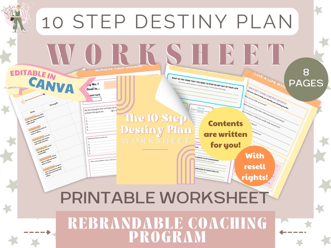 Printable Worksheet the 10-step Destiny Plan | Content for Life Coach ...