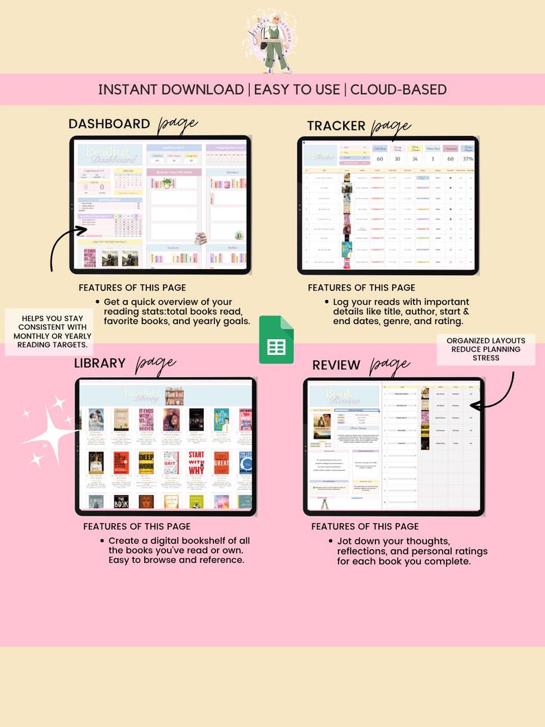 Reading Tracker Spreadsheet Template, Reading Journal Spreadsheet ...