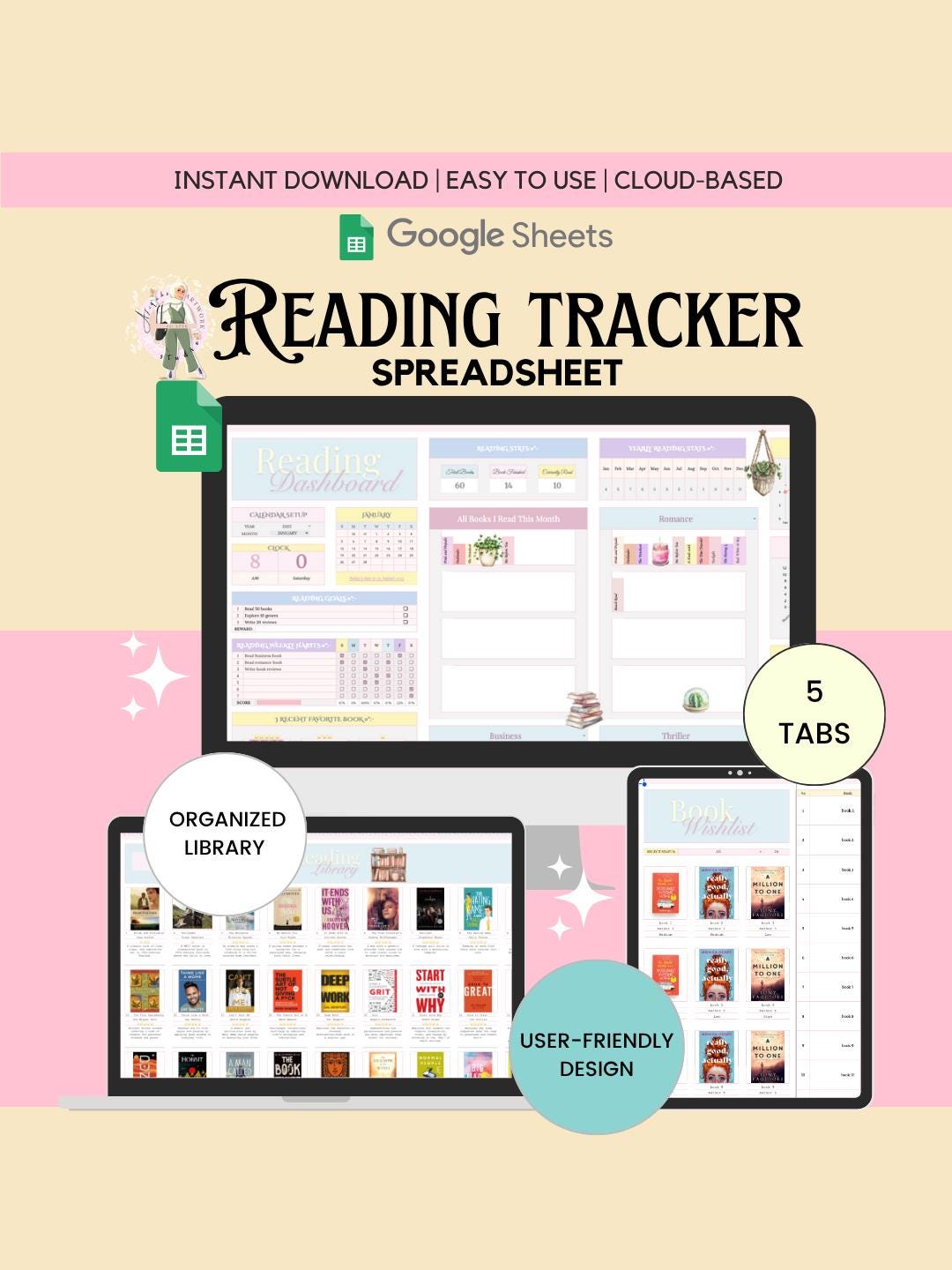 Reading Tracker Spreadsheet Template, Reading Journal Spreadsheet ...