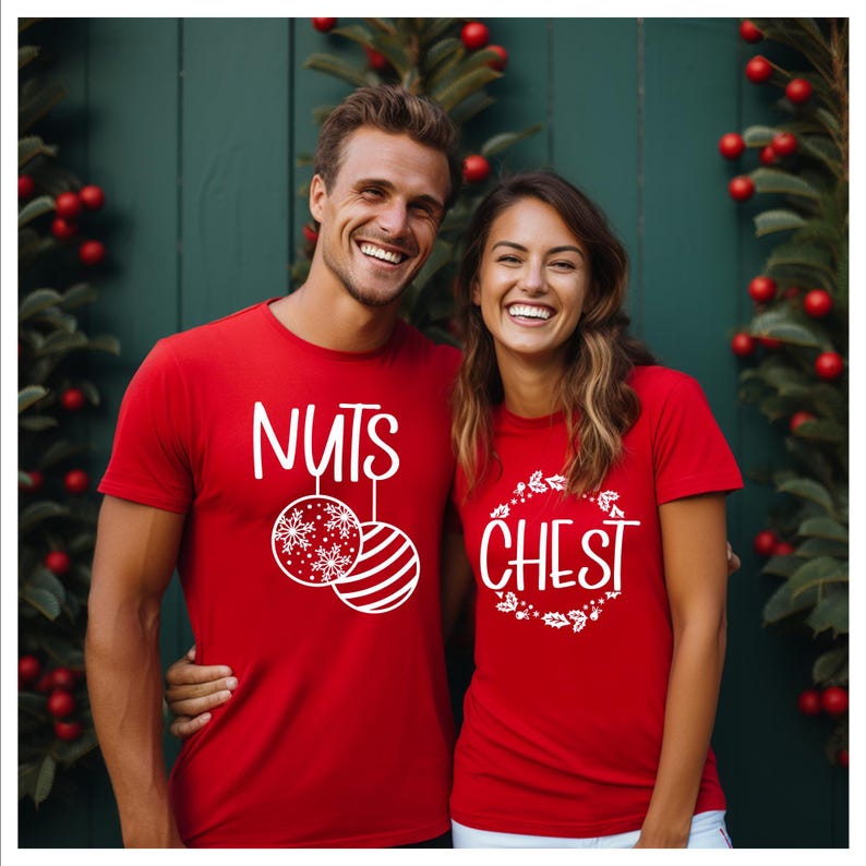 CHEST NUTS CHESTNUTS Matching Christmas Shirts His and Hers Couple ...