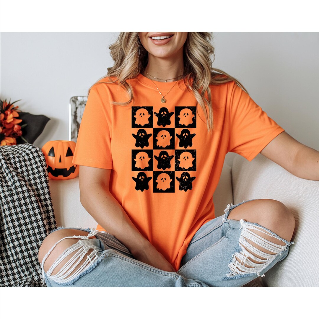 Checkerboard Ghost Shirt Cute Ghost Shirt Spooky Season Tshirt ...