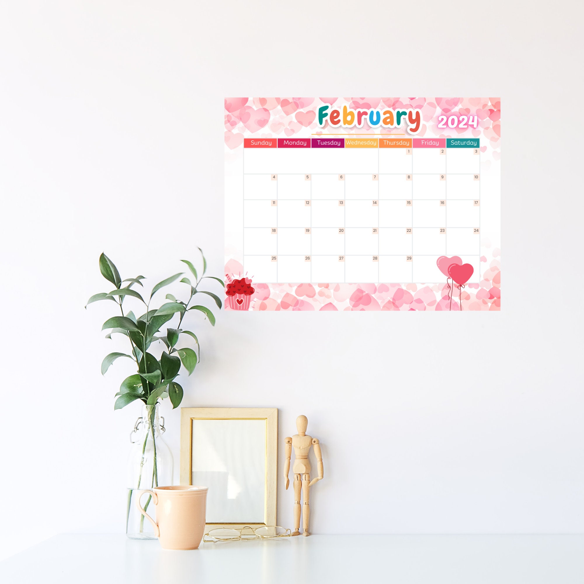 Calendario EDITABLE febrero 2024, Horario mensual imprimible para niños ...