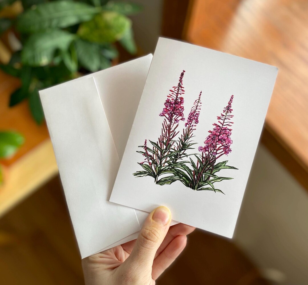 Fireweed - Greeting Note Card W/ Envelope (blank Inside) - Tiny Mini ...