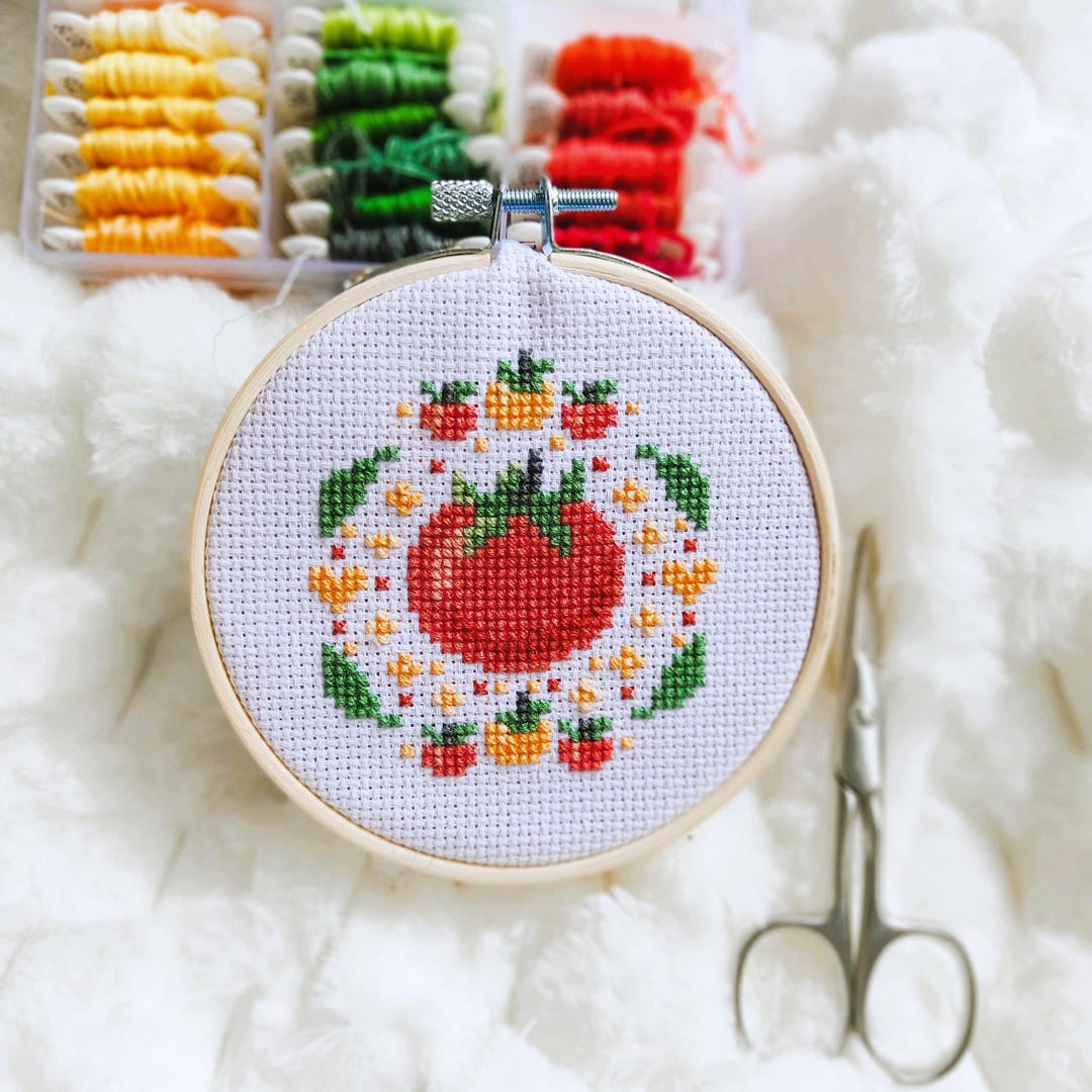Mini Tomato Cross Stitch Pattern PDF - Mini Fruit Embroidery - Small ...