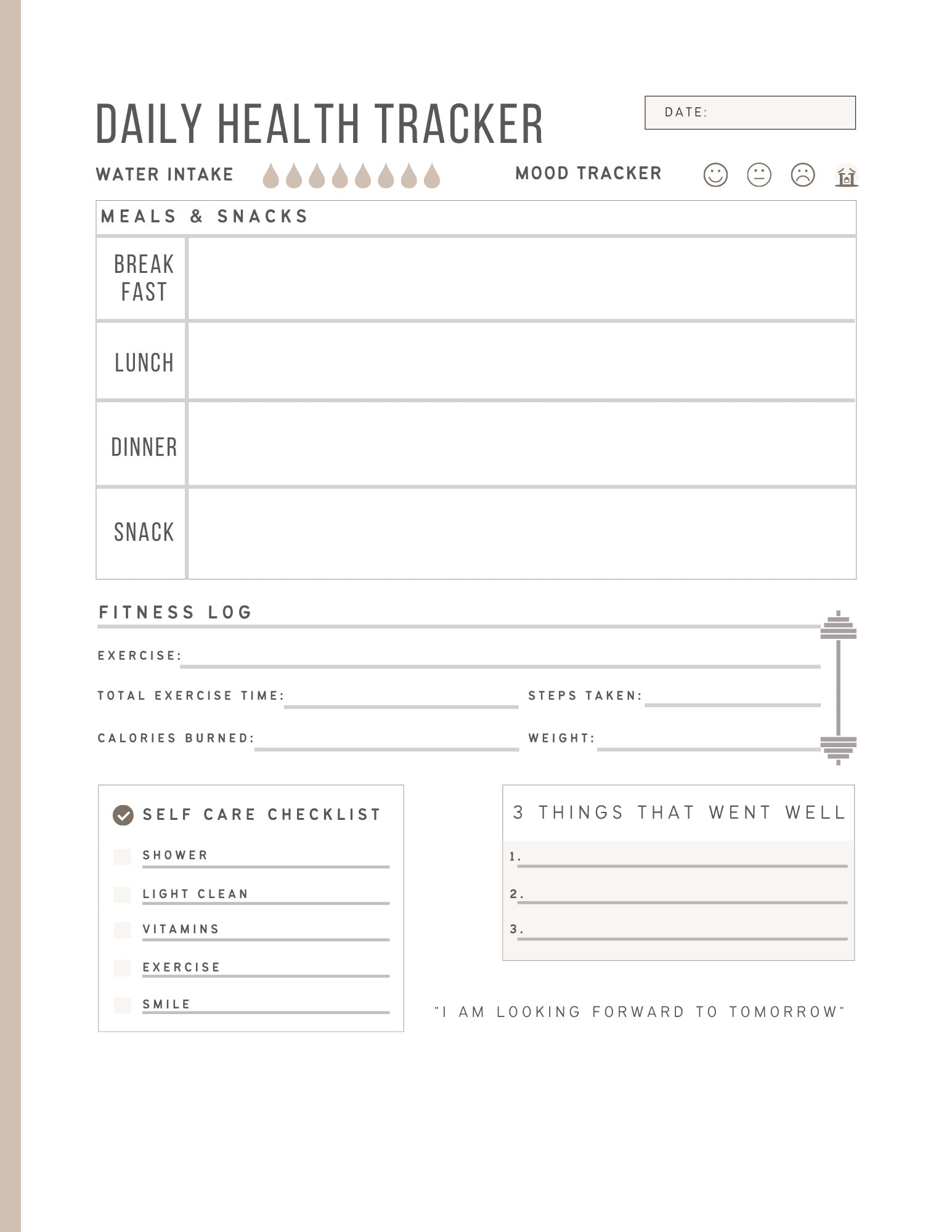 Daily Health Tracker, Daily Meal and Exercise Tracker, Everyday Planner ...