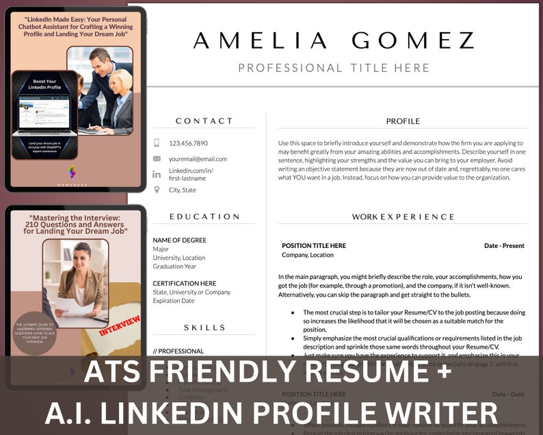 ATS Friendly Resume Cv and AI Linkedin Profile Writer With - Etsy