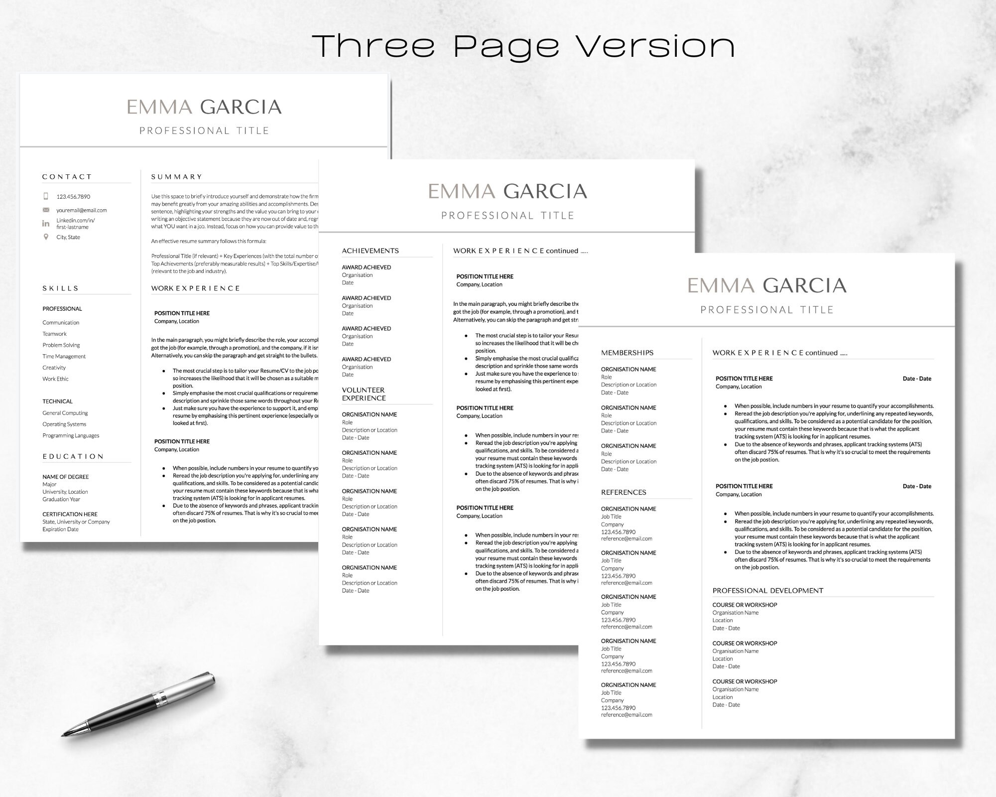 Fonts Resume Template CV Template One Page Resume Teacher - Etsy Australia