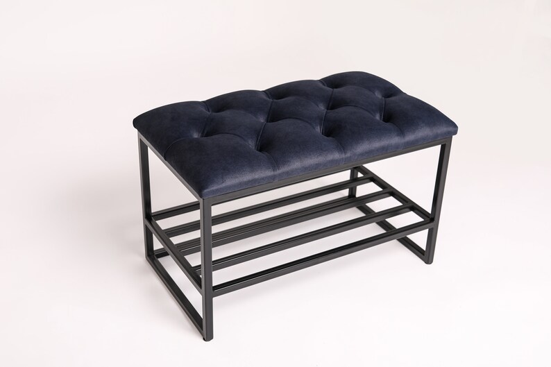 Blue Chesterfield Ottoman Bench for Entryway Shoe Storage Upholstered ...