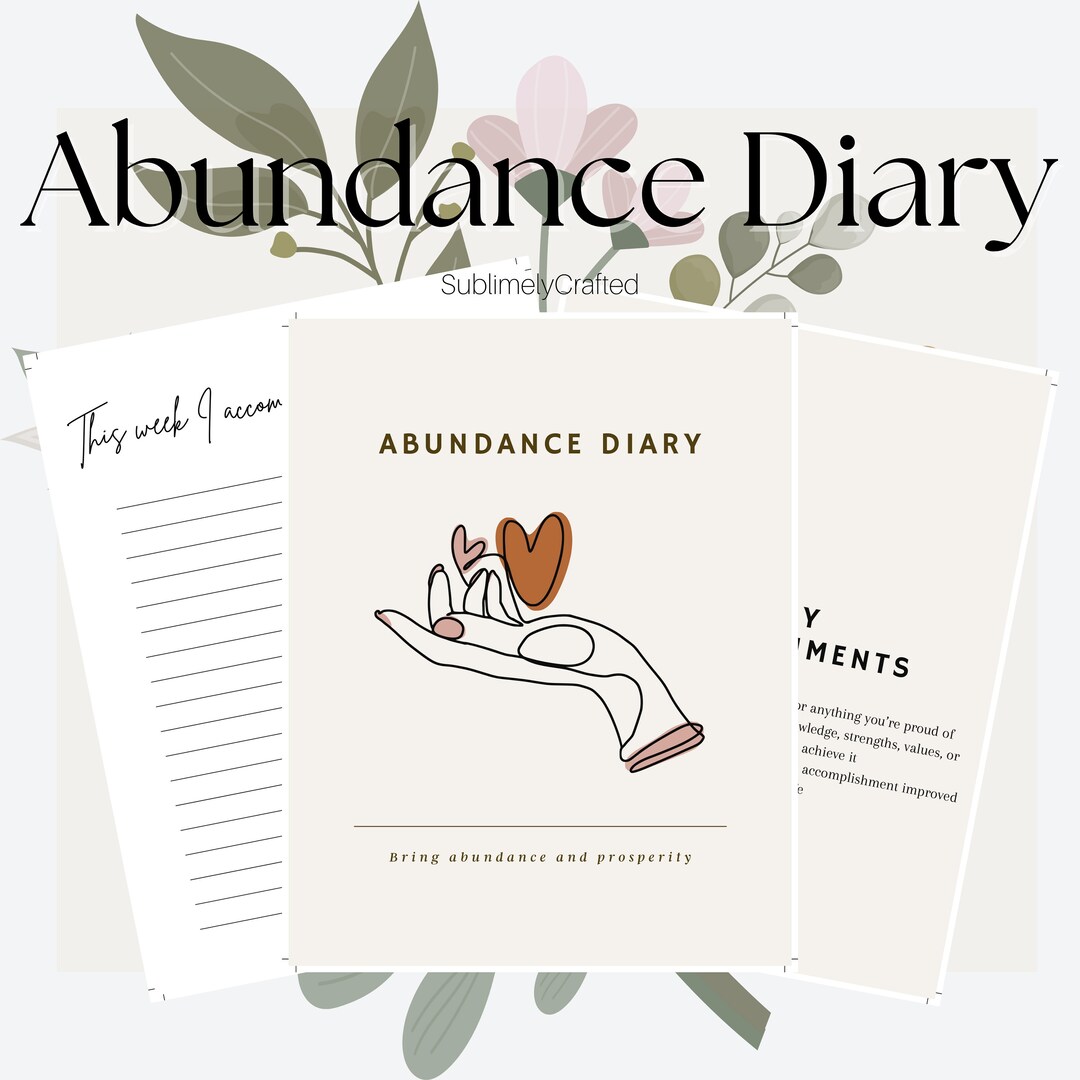 Abundance Diary, Daily Gratitude List, Weekly Accomplishments, Sets of ...