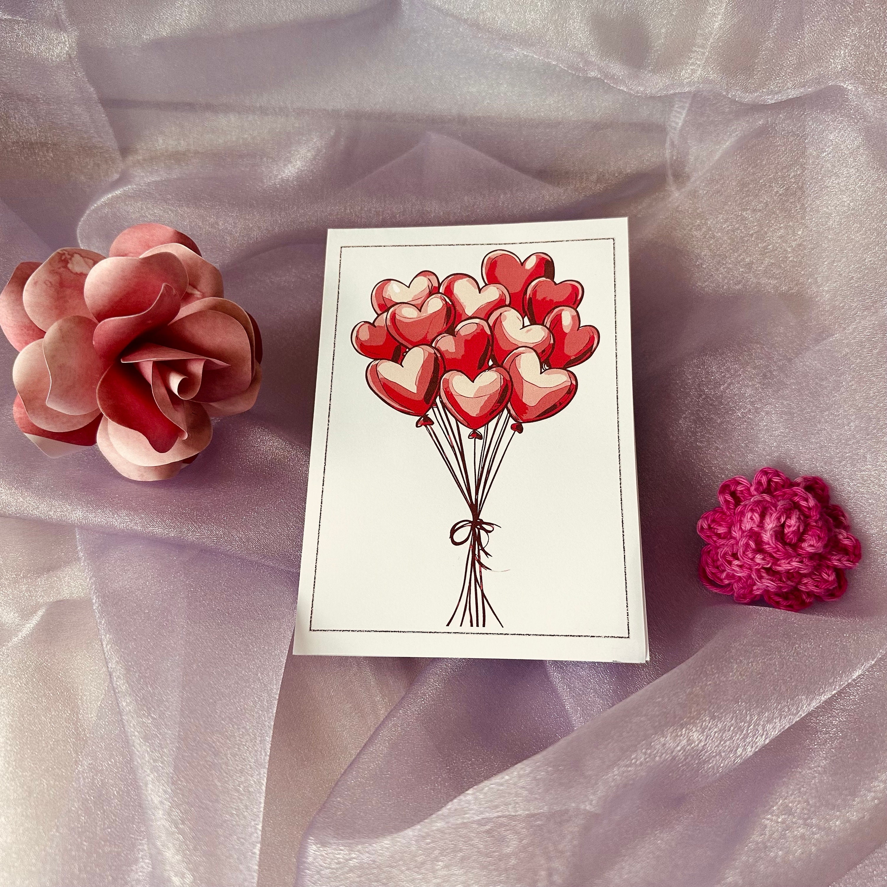 Balloon Heart Print and Fold Card, Inside Text is Editable - Etsy
