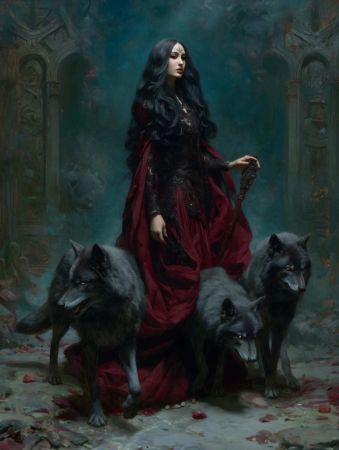 Gothic Hecate Goddess Art Print: Witch Core Decor, Dark Moon Priestess ...
