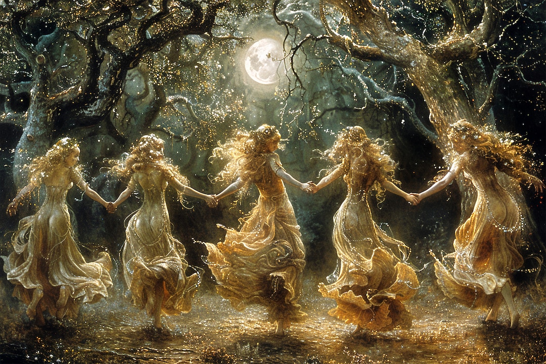 Moon Goddess, Surreal Fantasy Art, Dancing Moon Maidens - Etsy