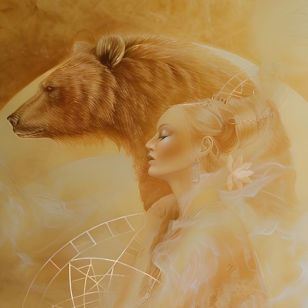 Celestial Artwork, Mystic Animal Totem, Wall Art, Shaman Moon Bear ...