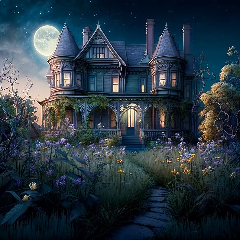 Haunted House Print Bundle, Witch House Painting, Halloween Wall Art ...