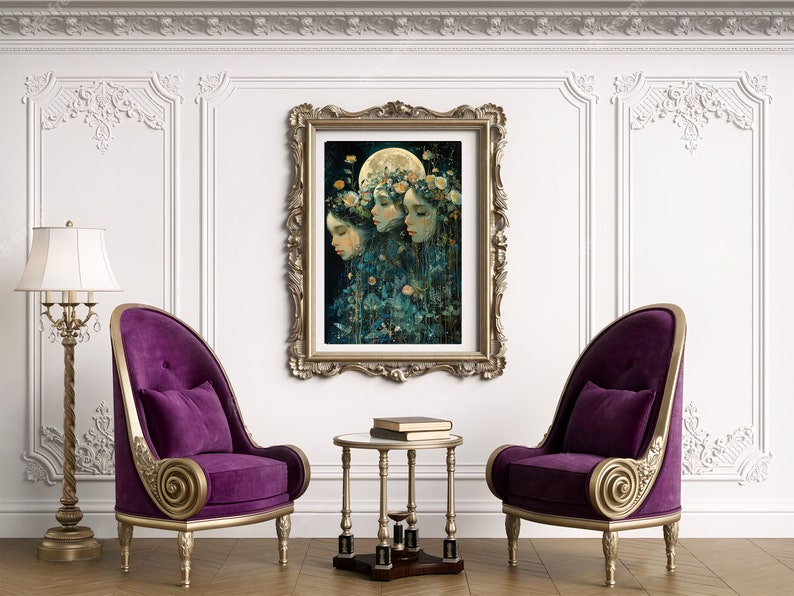 Dreamy Moon Goddess Art Print, Enchanted Moon Wall Art, Moon Goddess ...