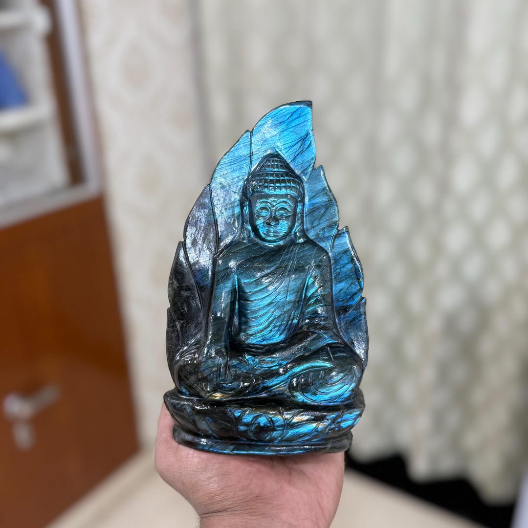High Quality Labradorite Buddha Statue - Natural Flashy Labradorite ...