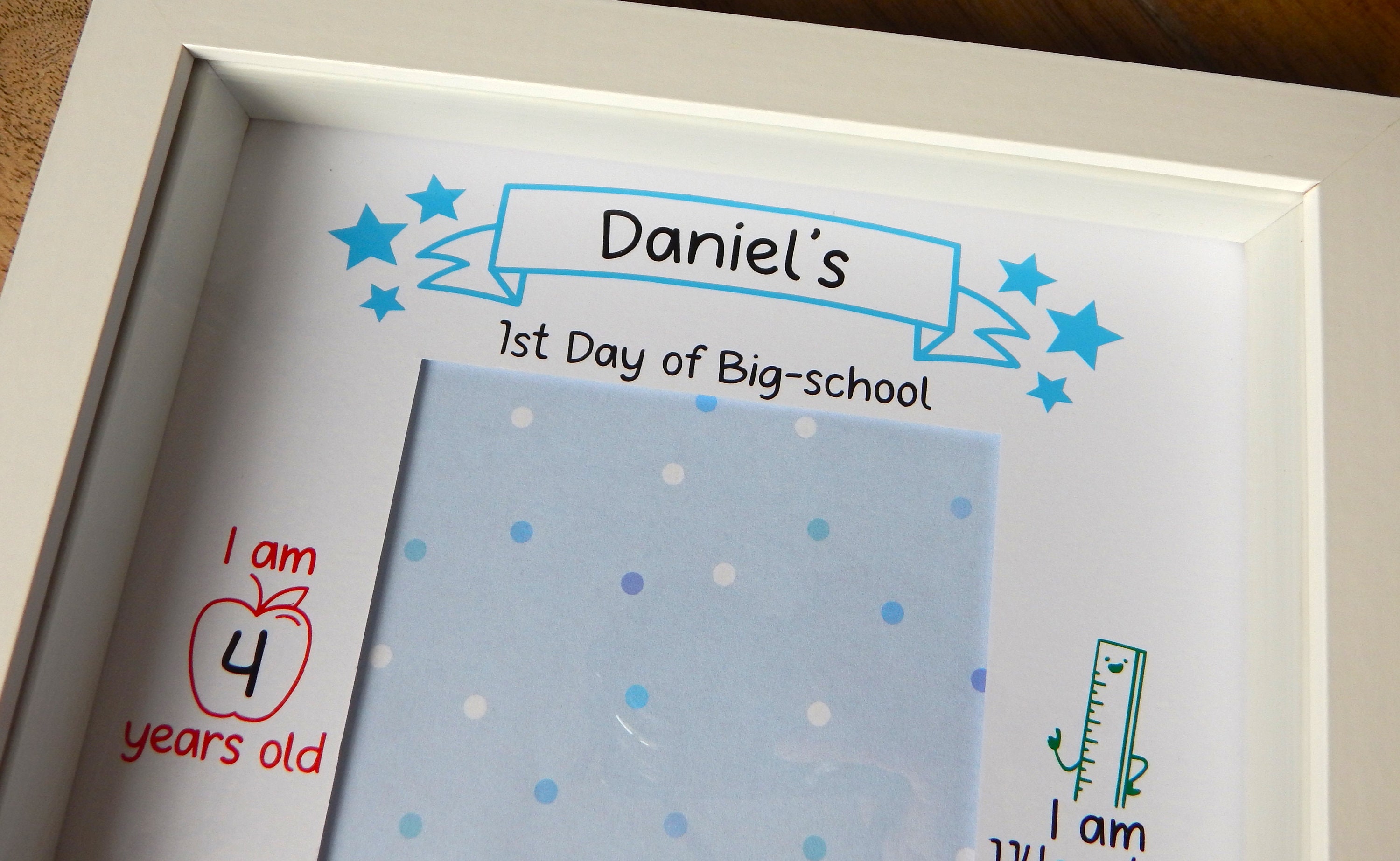 First Day at School Frame Blue Personalised First Day of Big-school or ...