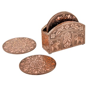 Set of 6 Embossed Coasters in Holder - Etsy