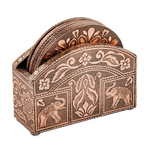 Set of 6 Embossed Coasters in Holder - Etsy