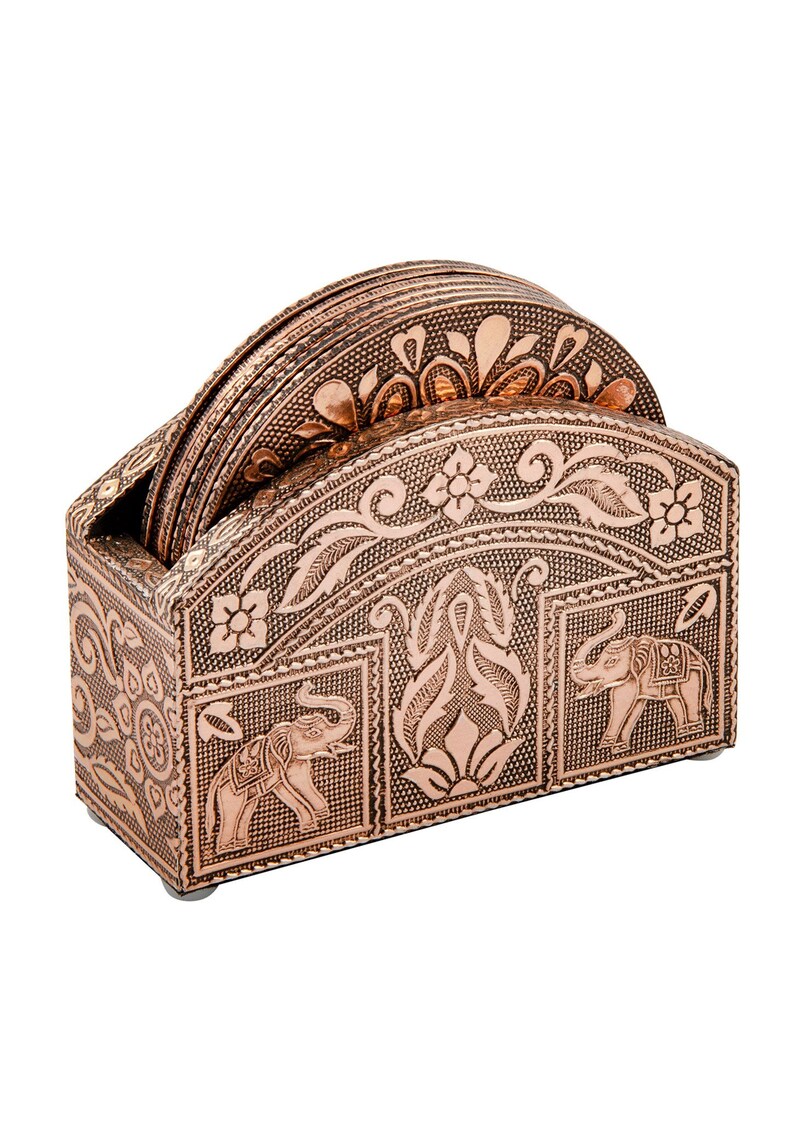 Set of 6 Embossed Coasters in Holder - Etsy