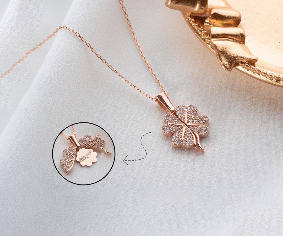 Personalized Clover Name Locket Necklaces, 4 Leaves Clover Pendant ...