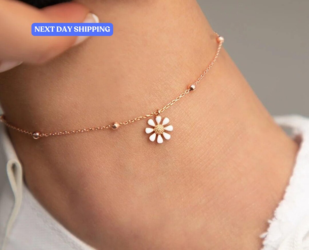 Daisy Anklet for Women, Personalized Christmas Gift for Women, Handmade ...