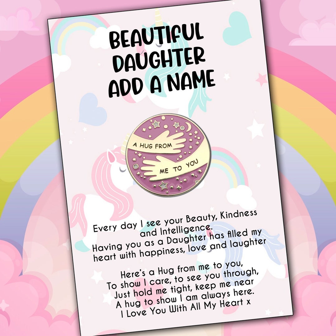Daughter Unicorn Pink Pocket Hug Badges & Personalised Message Cards - Etsy