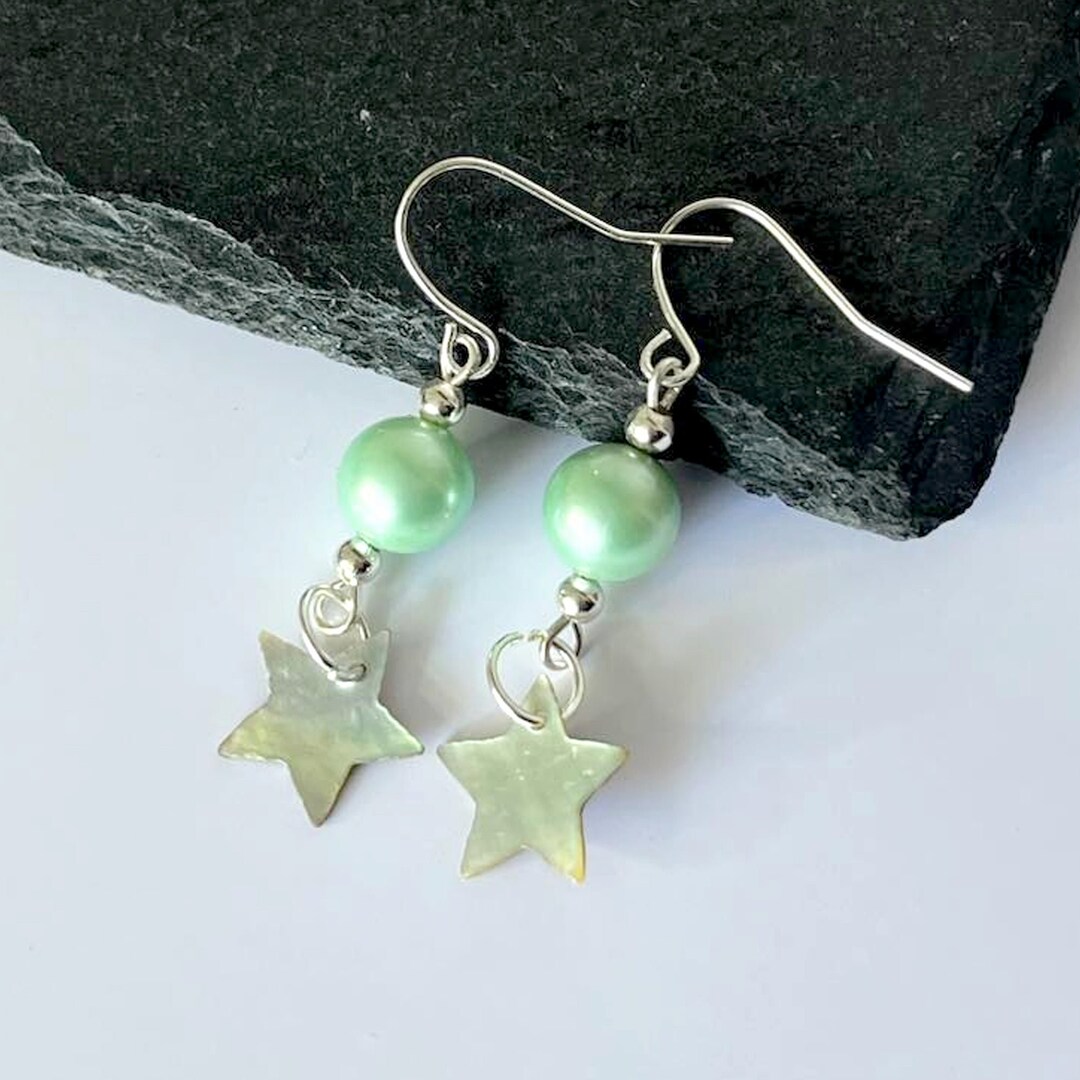 Star & Pearl Drop Earrings Pearl Earrings Freshwater Pearls - Etsy