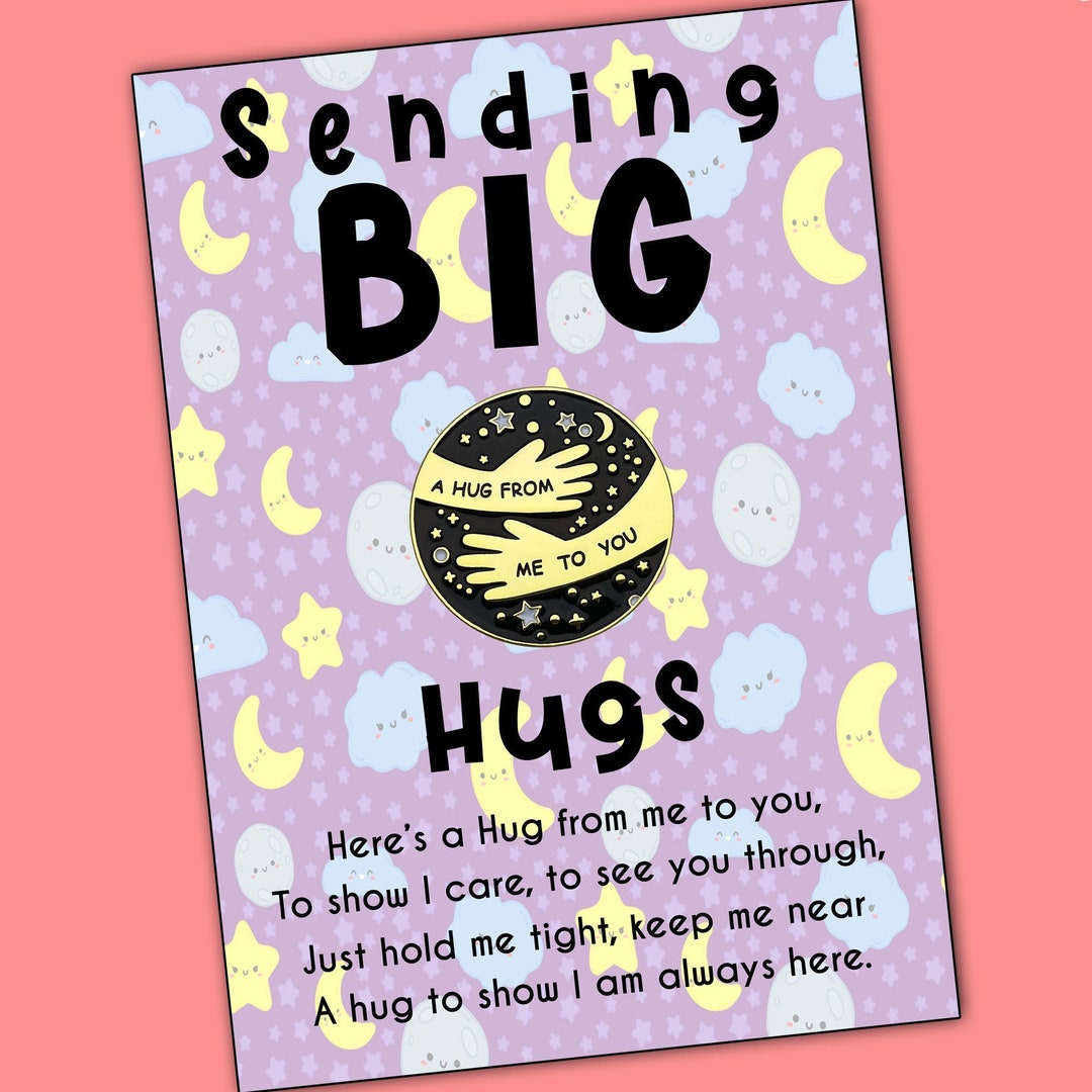 Sending Big Hugs Enamel Pin Badges and Message Card. Thinking of You ...